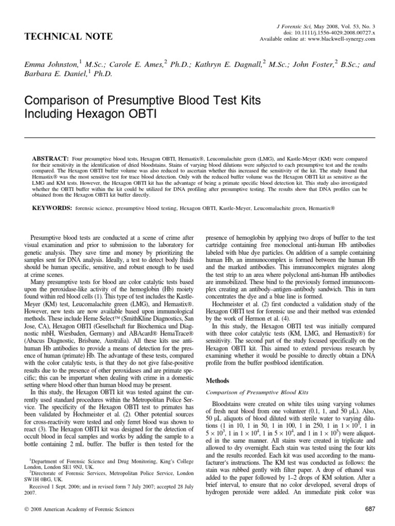 Hexagon OBTI Blood | PDF | Dna Profiling | Forensic Science