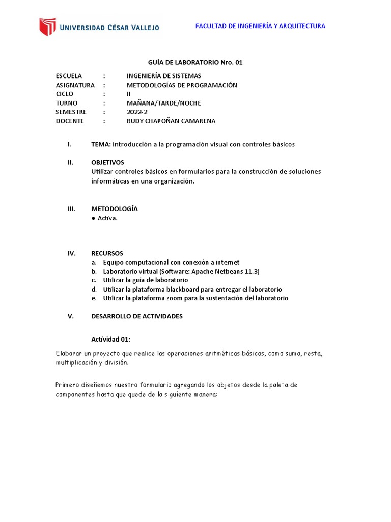 Lab01 Controles (... ) | PDF | Java (lenguaje de programación) | Programación de computadoras