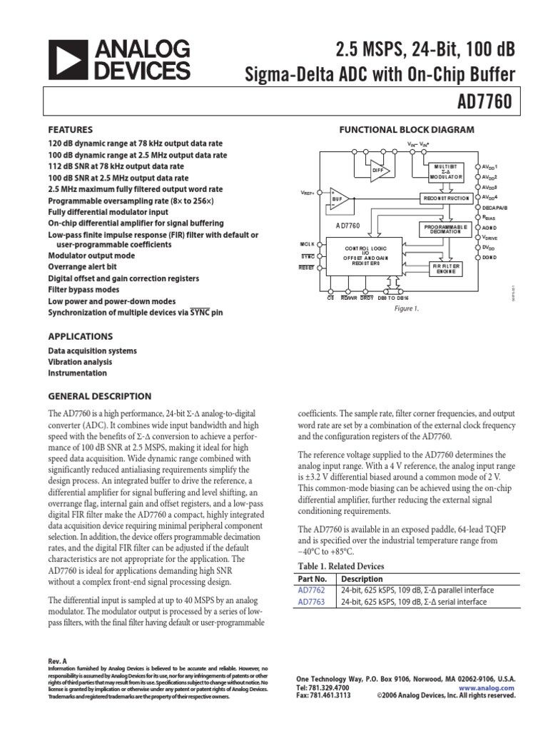AD7760 | PDF | Analog To Digital Converter | Electronic Circuits