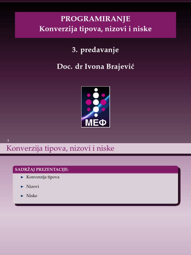 P03a-Konverzija Tipova, Nizovi I Niske | PDF