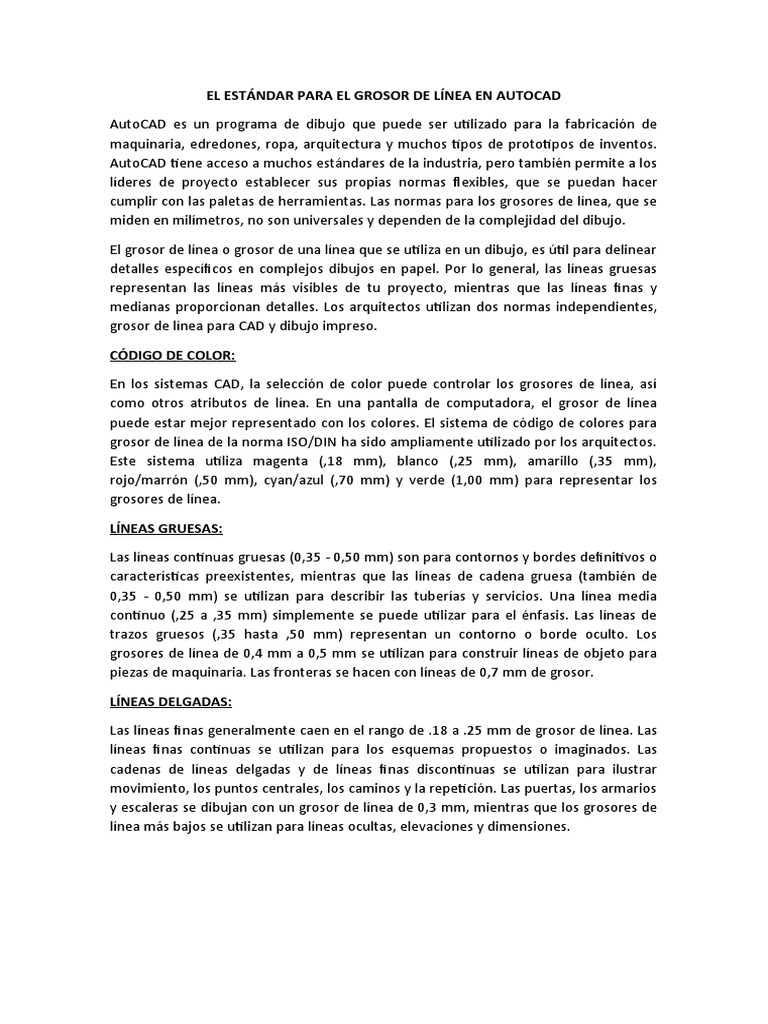 Estándar de Grosor de Línea en AutoCAD | PDF | Dibujo | Color