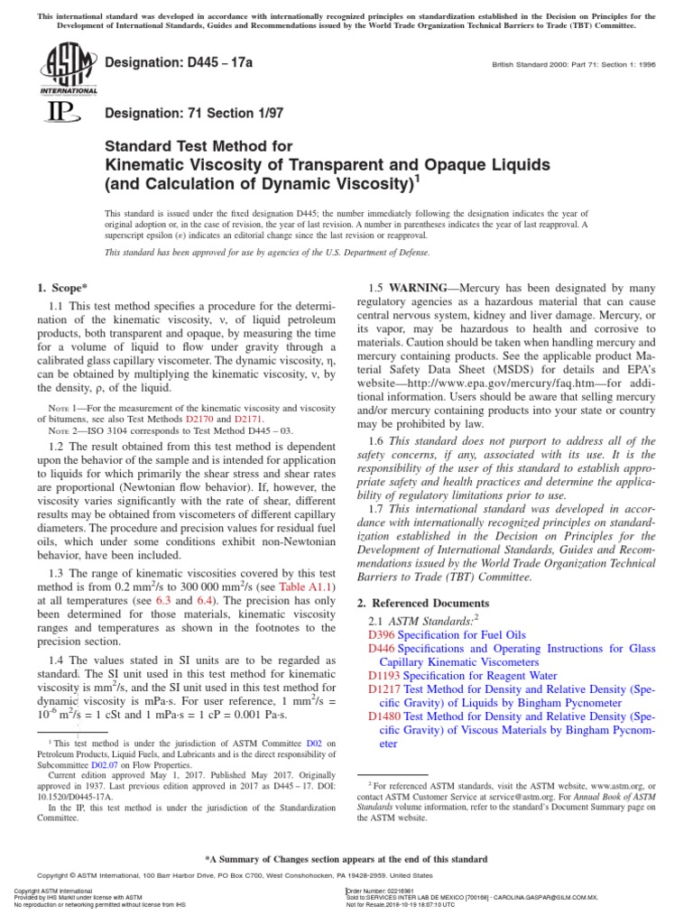 ASTM D445-17a | PDF | Viscosity | Calibration