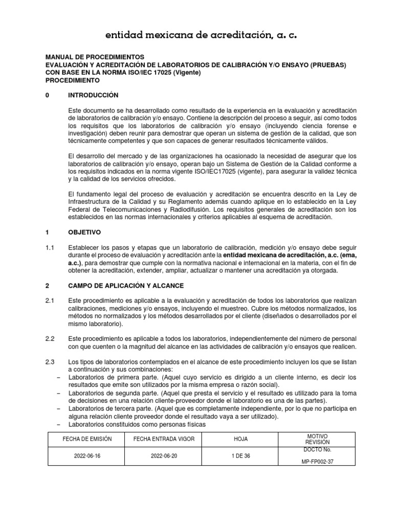 MP-FP002 - Evaluación y Acreditación de Lab Con Base 17025 - 2022!06!20 | PDF | Calibración ...
