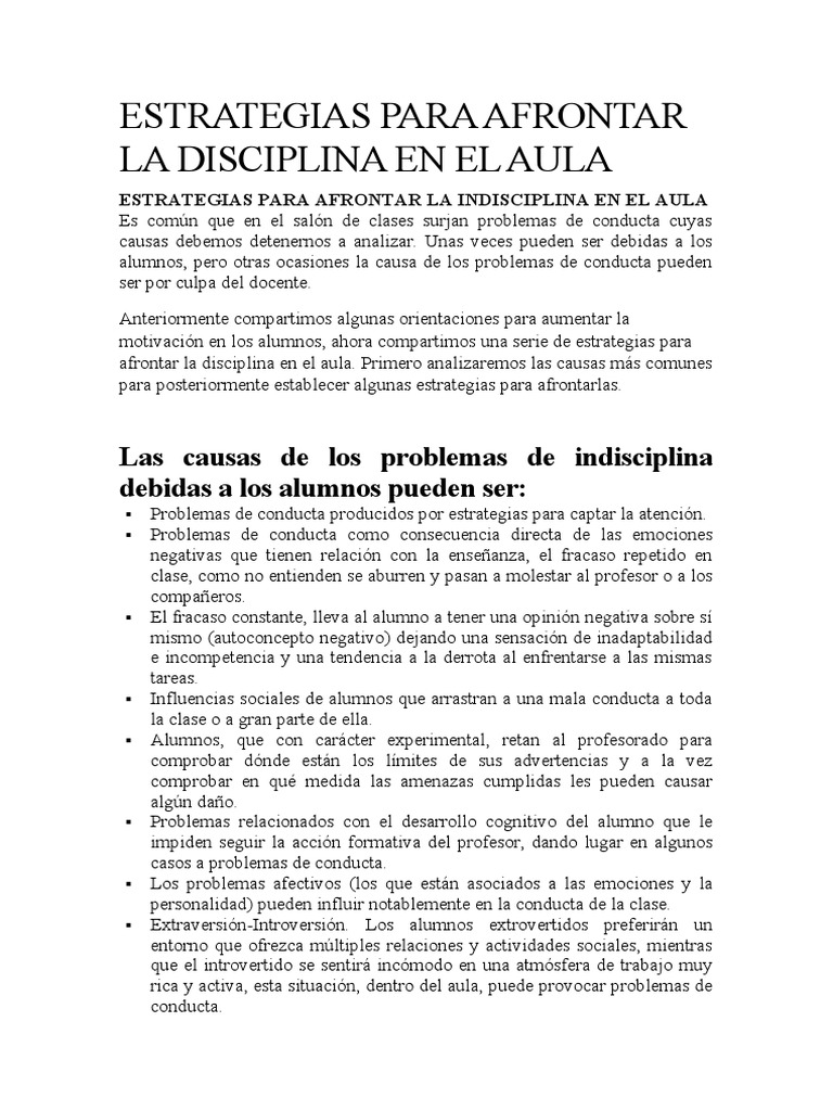Estrategias para la Disciplina en el Aula | PDF | Salón de clases ...