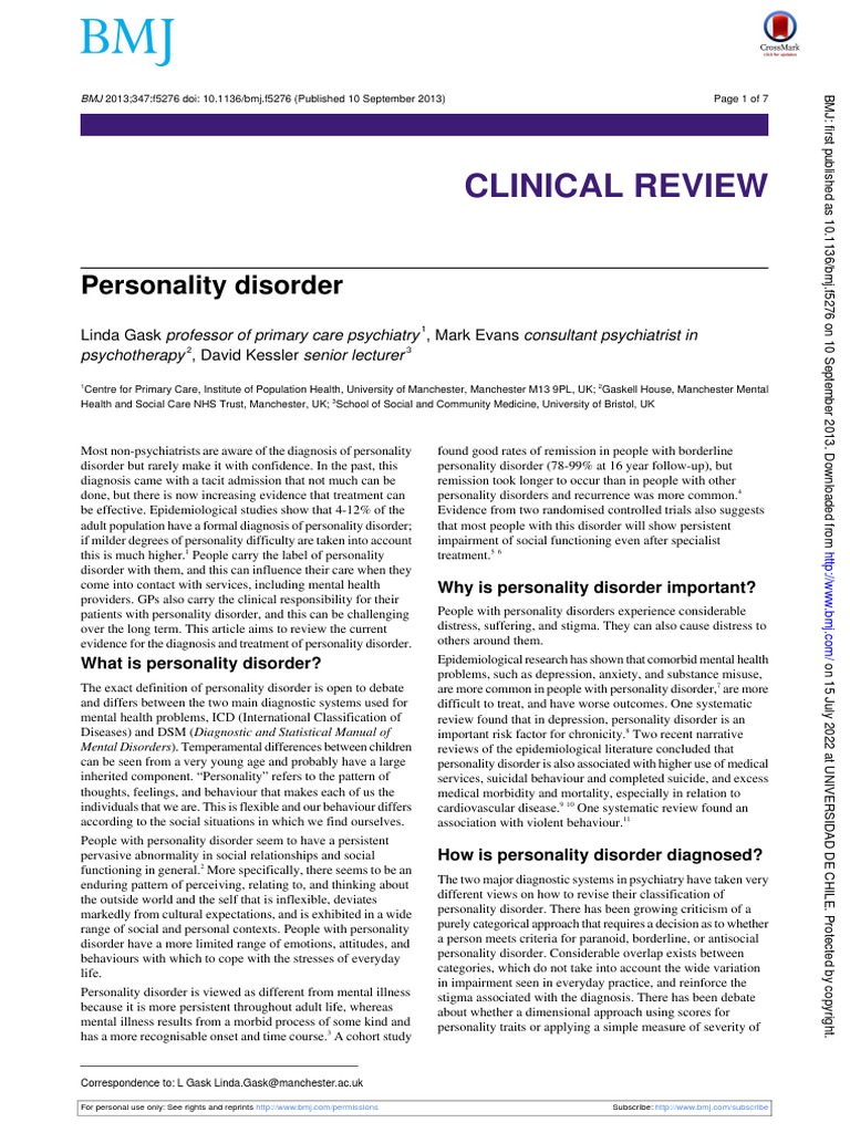Personallity Disorder BMJ | PDF | Mental Disorder | Psychotherapy