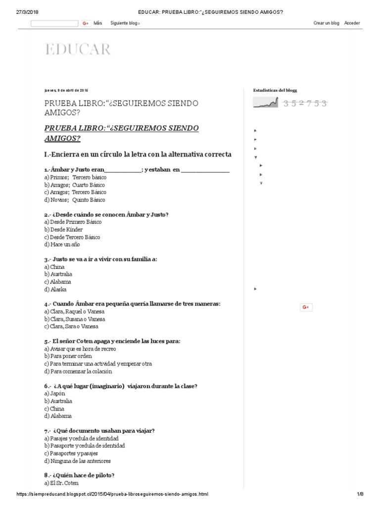 Prueba Libro Seguiremos Siendo Amigos | PDF