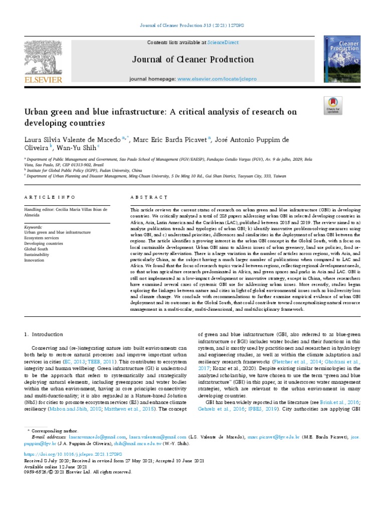 Urban Green and Blue Infrastructure - A Critical Analysis of Research ...