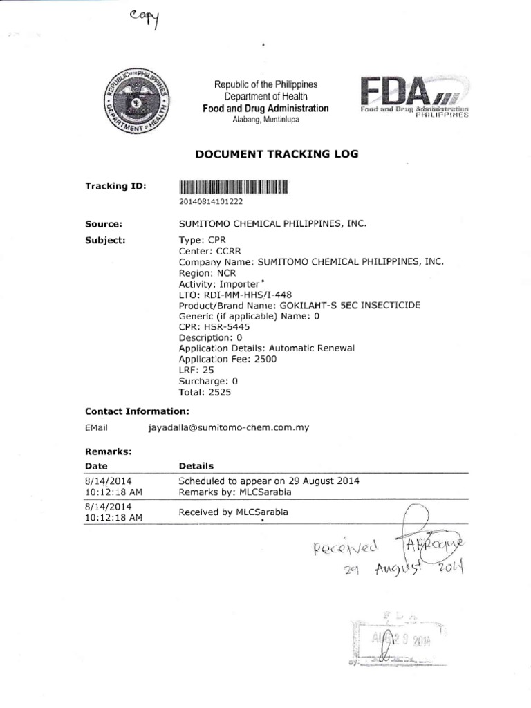 Fda Document Tracking Log | PDF