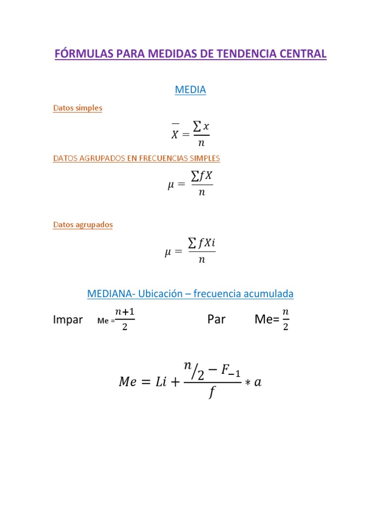 Fórmulas Para Medidas de Tendencia Central | PDF