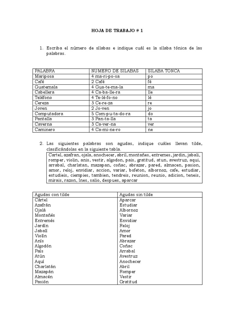 Tildes y Sílaba Tónica | PDF