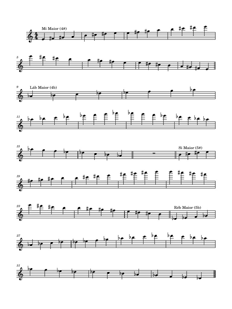 Escalas Maiores de Mi, Láb, Si e Réb Na Flauta Transversal | PDF