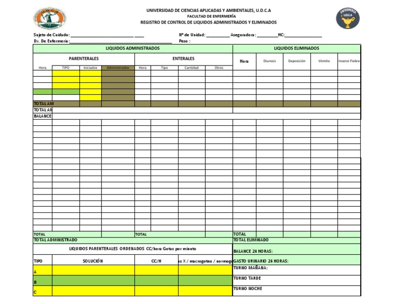 Hoja Control De Líquidos Pdf 5908
