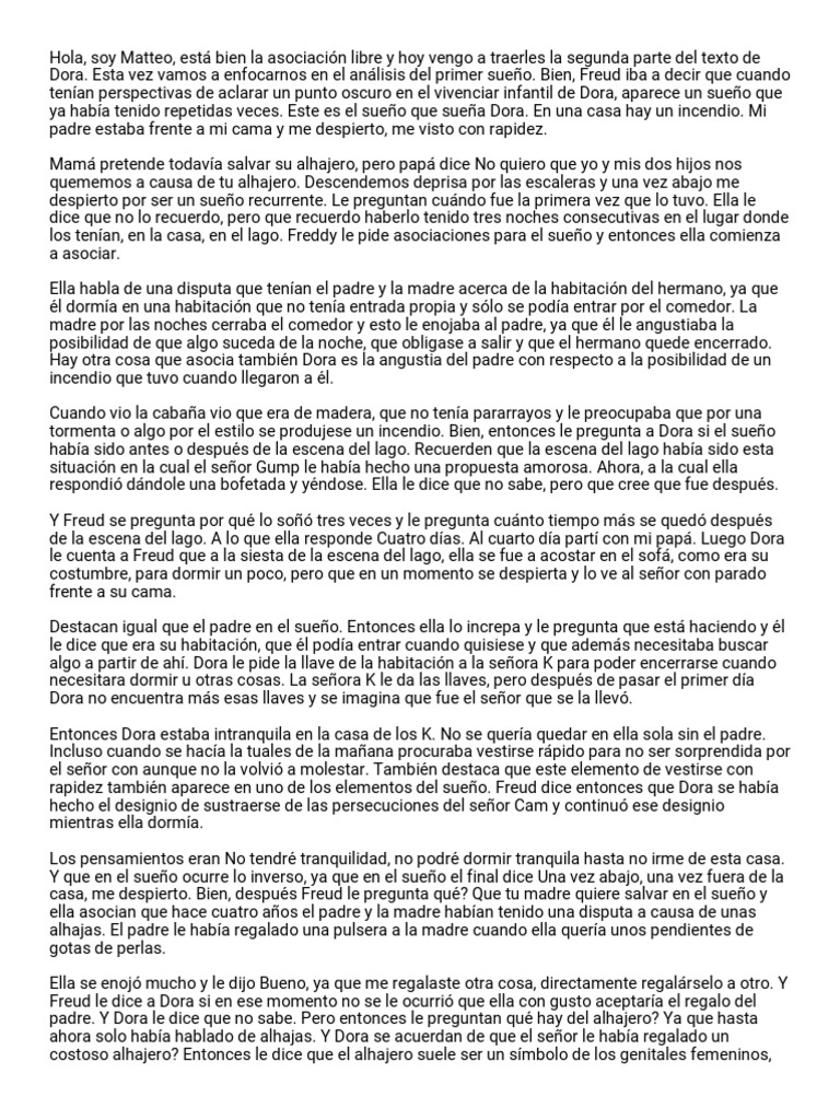 Caso Dora - Freud (Parte 2. Primer Sueño) | PDF | Sueño | Dormir
