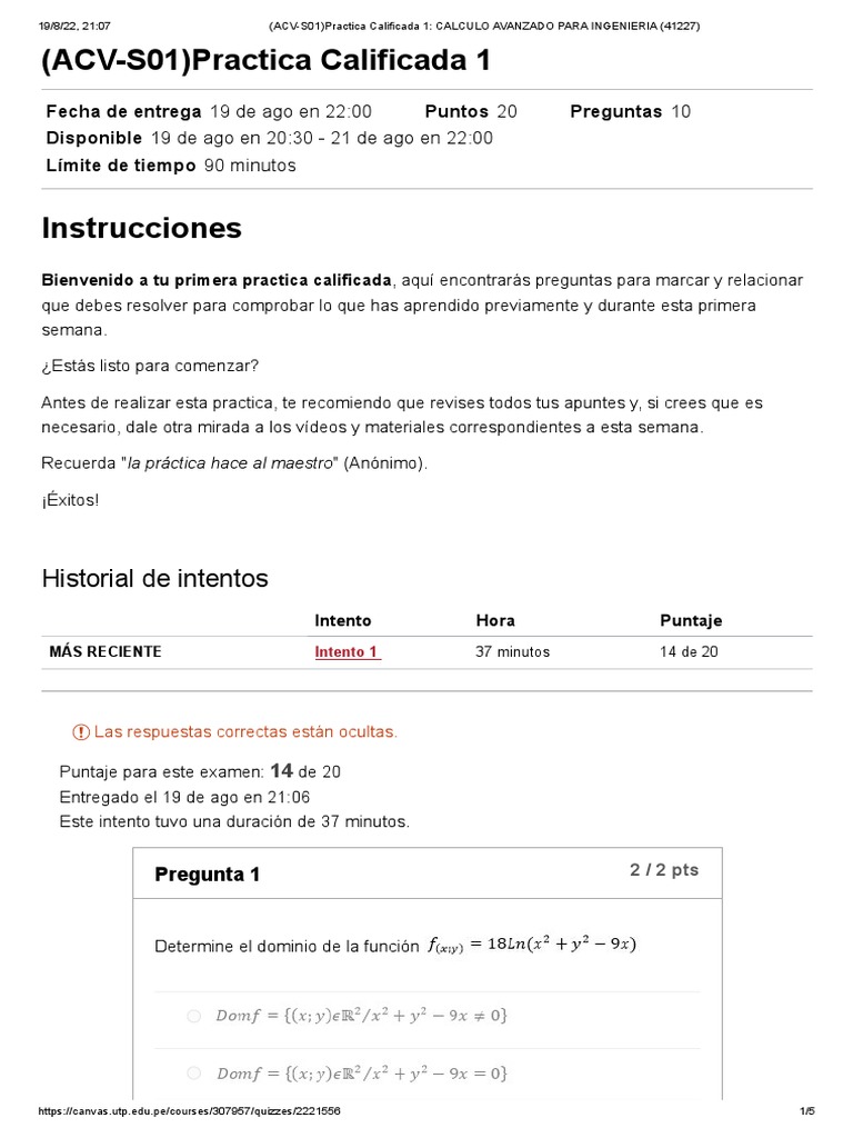 (ACV-S01) Practica Calificada 1 - CALCULO AVANZADO PARA INGENIERIA (41227) | PDF | Geometría ...