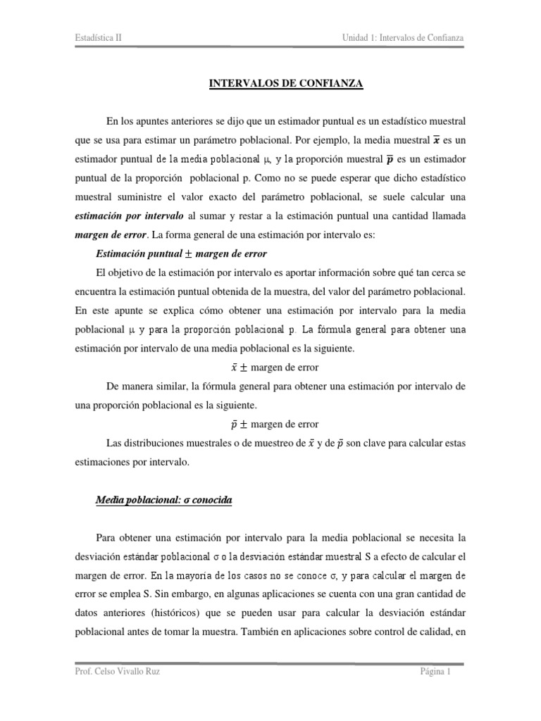 1.6 Intervalos de Confianza | Descargar gratis PDF | Intervalo de confianza | Teoría de la ...