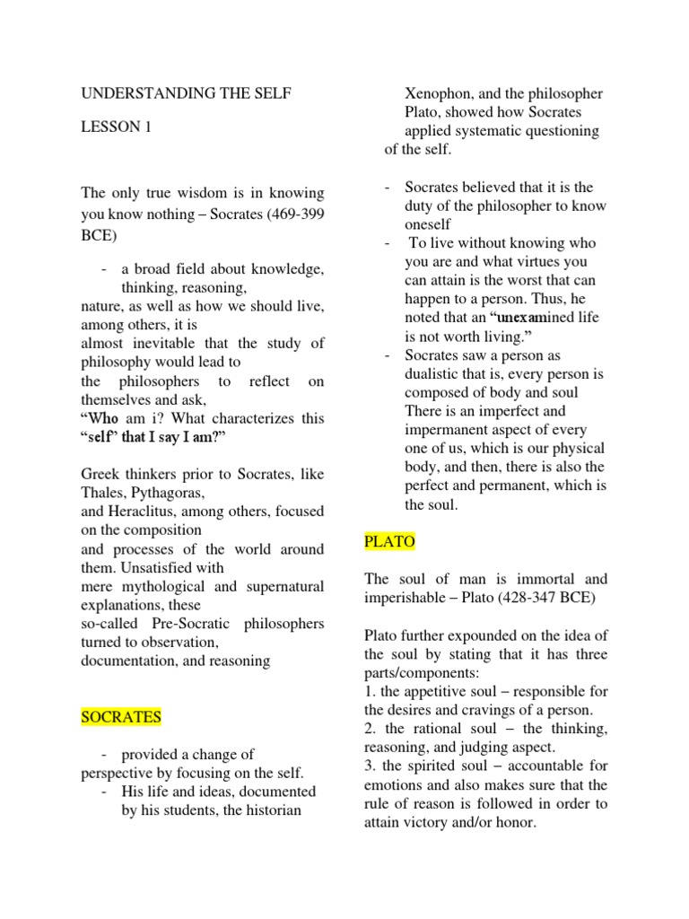 Understanding The Self | PDF | Experience | Philosophy Of Self