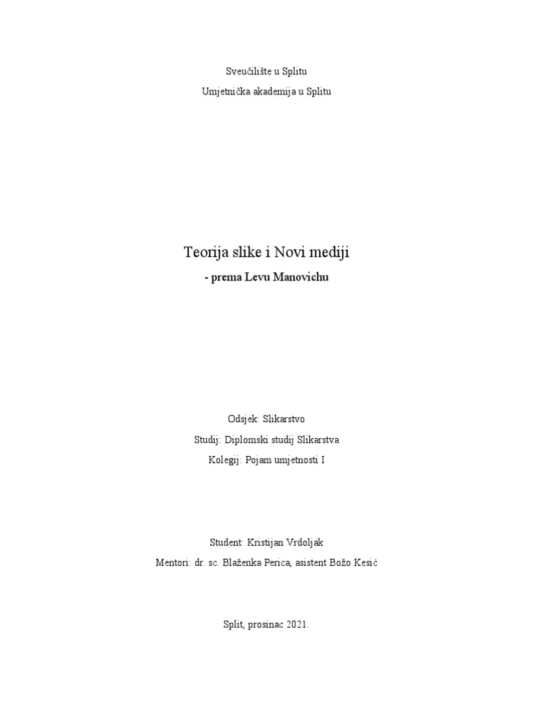 Teorija Slike I Novi Mediji - Kristijan Vrdoljak | PDF
