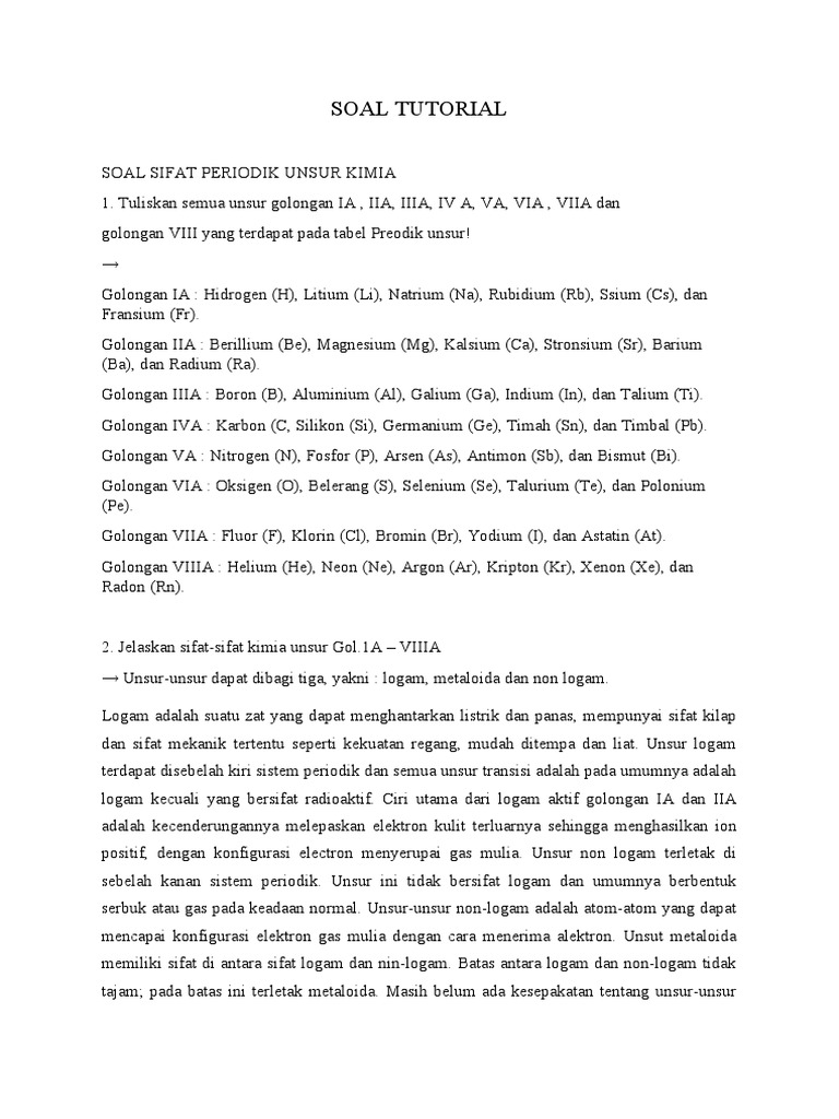 Soal Tutorial Kimia | PDF Soal Tutorial Kimia | PDF