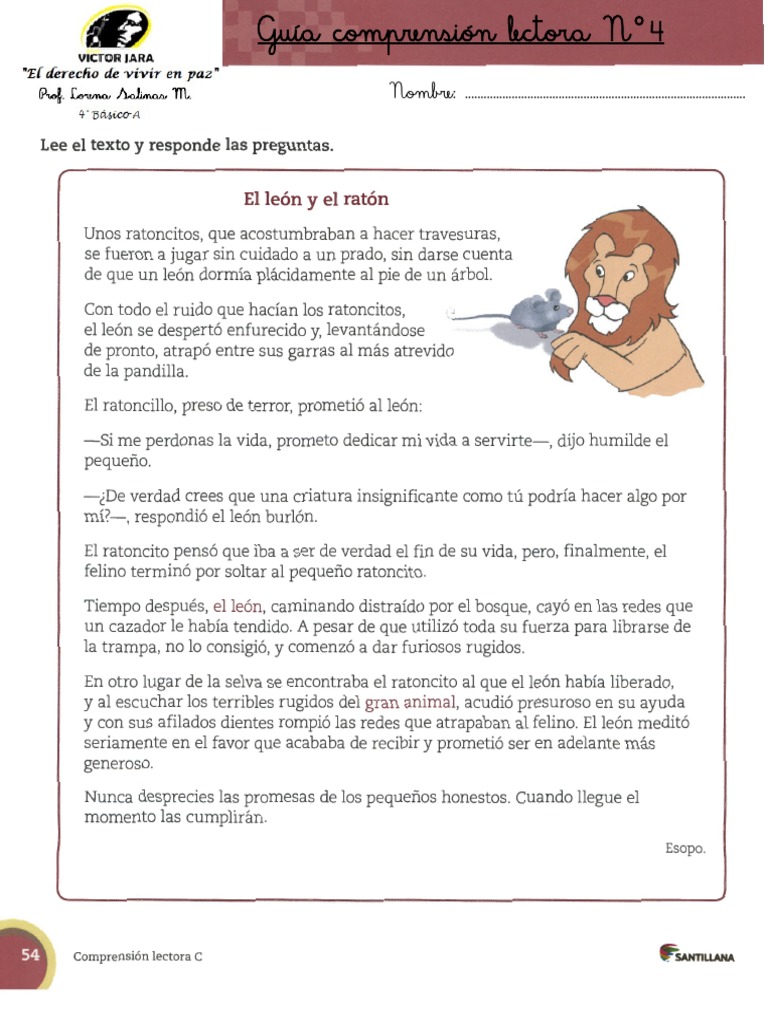 Comprensión Lectora 4º Primaria Santillana | PDF | Comprensión lectora ...