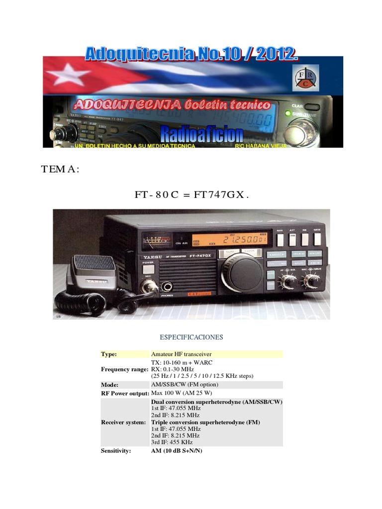 FT-80C. Especificaciones | PDF | Modulación de frecuencia | Electricidad