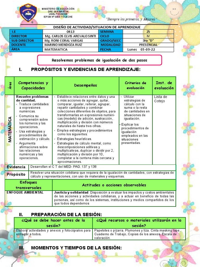 SESION - MAT - Resolvemos Problemas de Igualacion de Dos Pasos | PDF ...