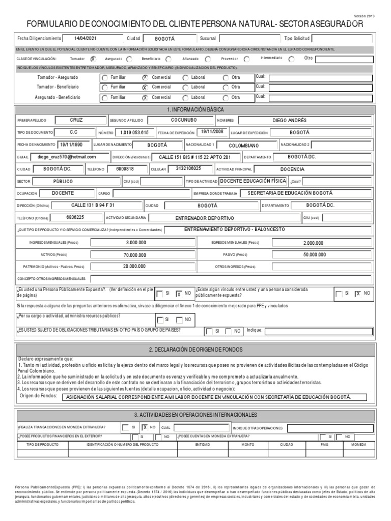 Formulario de Conocimiento Del Cliente Persona Natural (22) - EDIT | PDF | Seguro | Póliza de ...