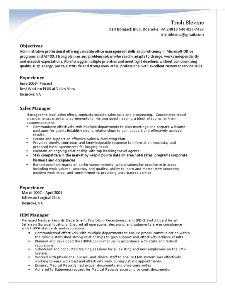 Trish Blevins Chronological Resume | PDF | Electronic Health Record ...