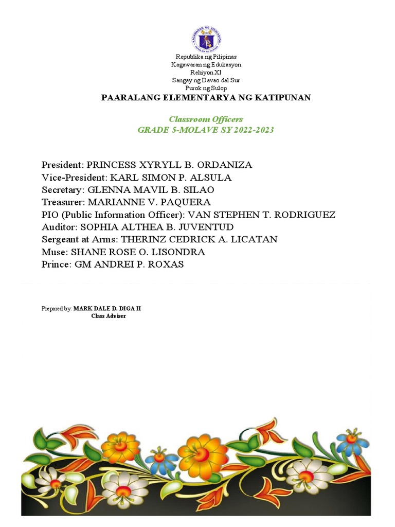 Classroom Officers 2022-2023 | PDF