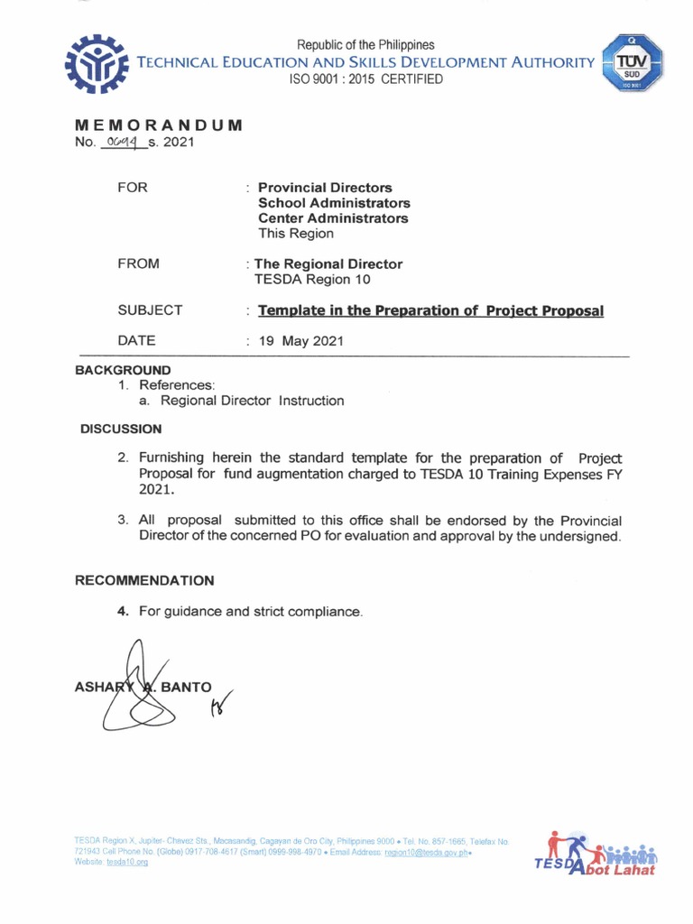 Memorandum No. 0694 Preparation of Project Proposal | PDF