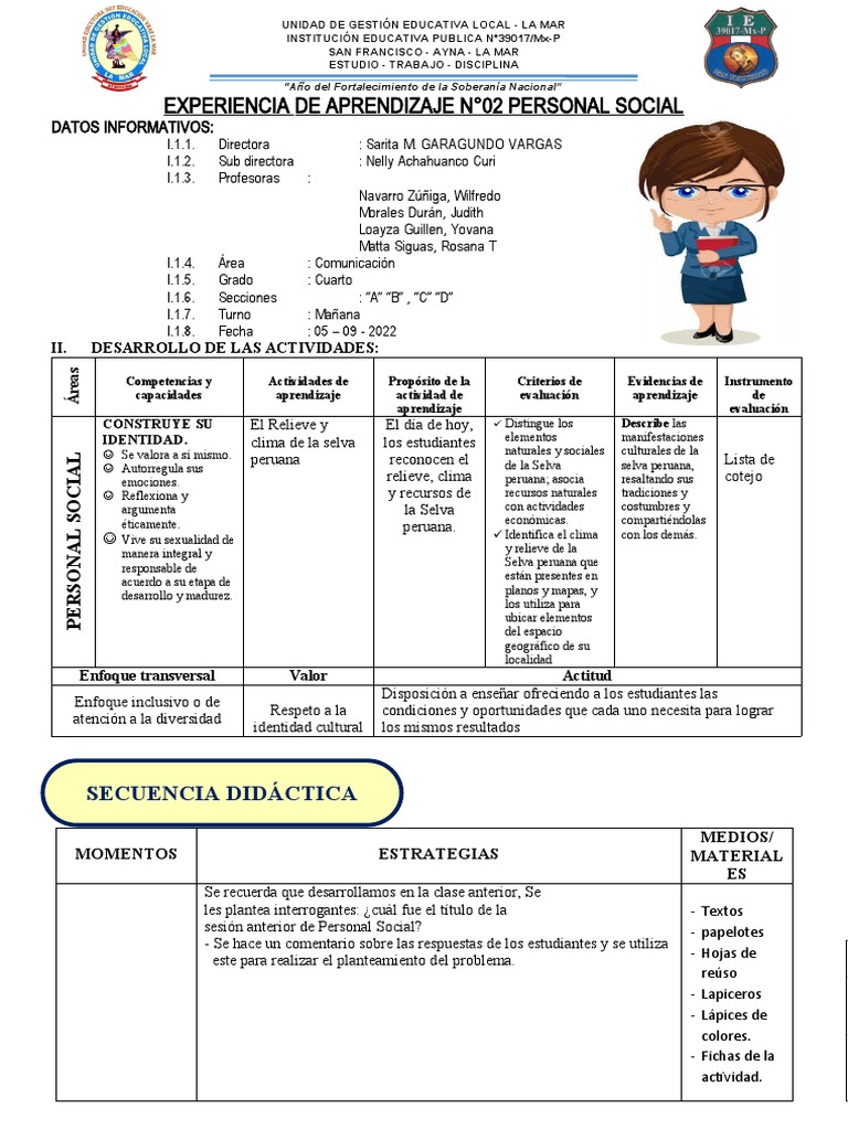 Sesión de Aprendizaje #02 Personal Social | PDF | Perú | Evaluación Sesión de Aprendizaje #02 Personal Social | PDF | Perú | Evaluación