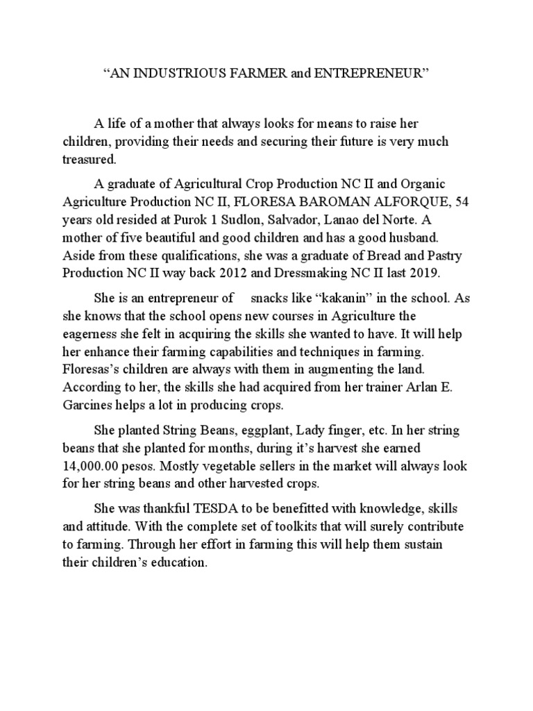 AN INDUSTRIOUS FARMER and ENTREPRENEUR | PDF | Wellness | Technology ...