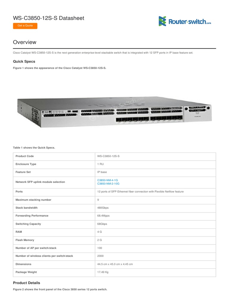 WS-C3850-12S-S Switch Datasheet | PDF | Network Switch | Wireless Lan