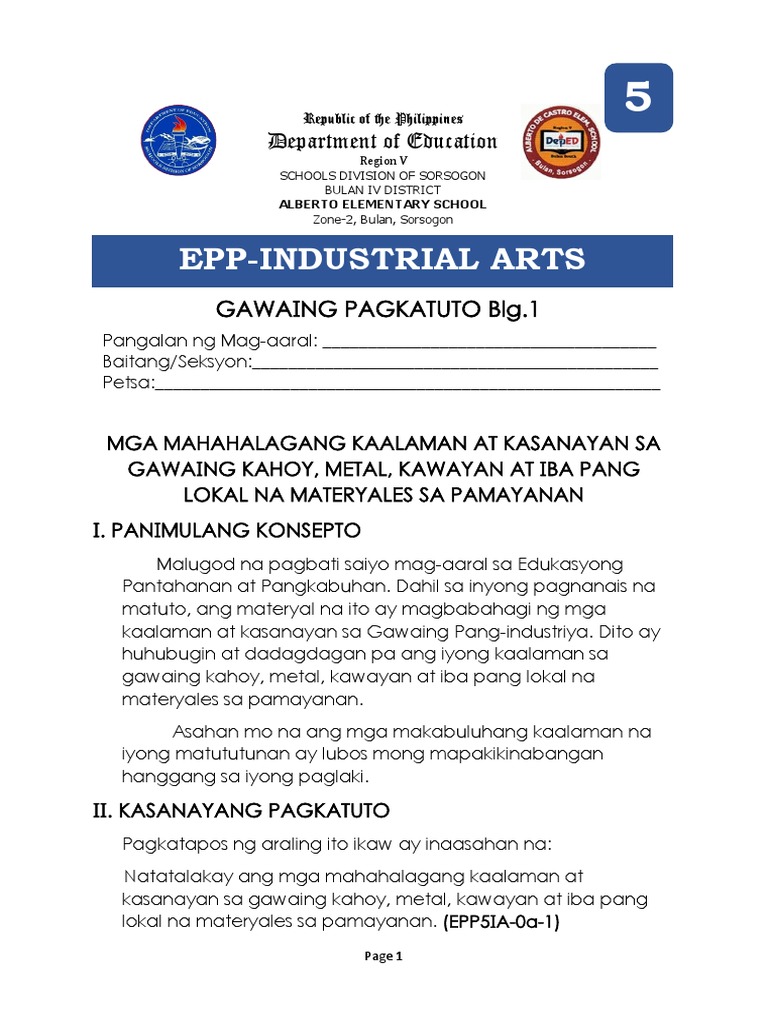Epp5 - Ia - Gawaing Pagkatuto BLG 1 | PDF Epp5 - Ia - Gawaing Pagkatuto BLG 1 | PDF
