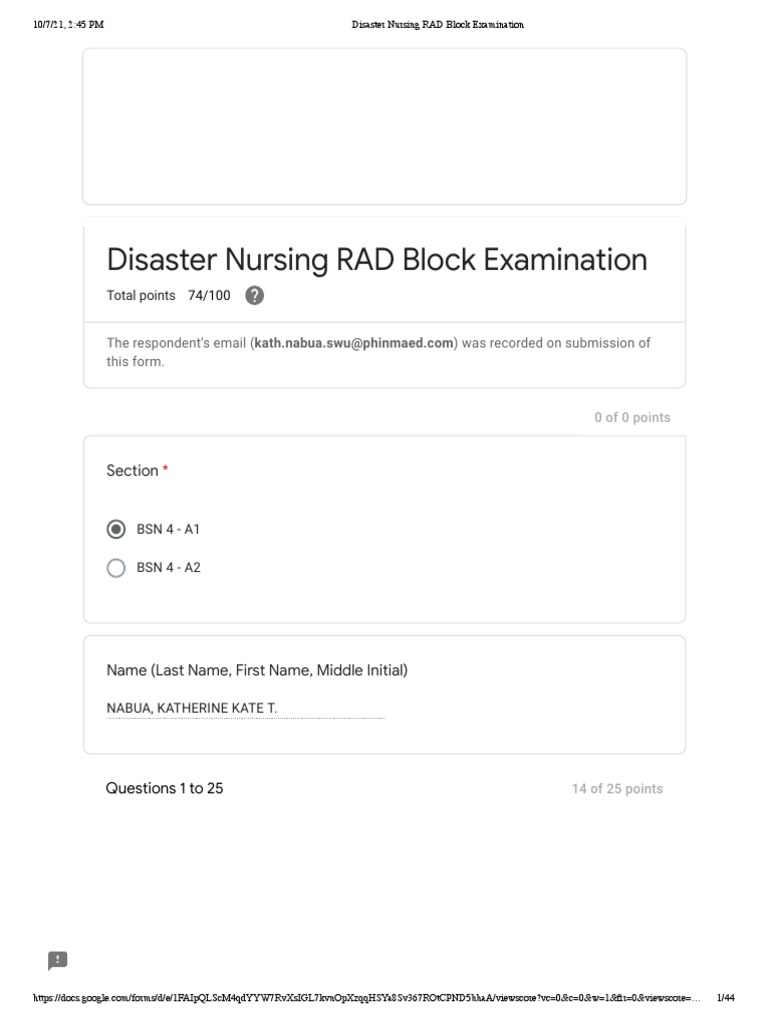 Disaster Nursing RAD Block Examination | PDF | Volcanic Ash | Nursing