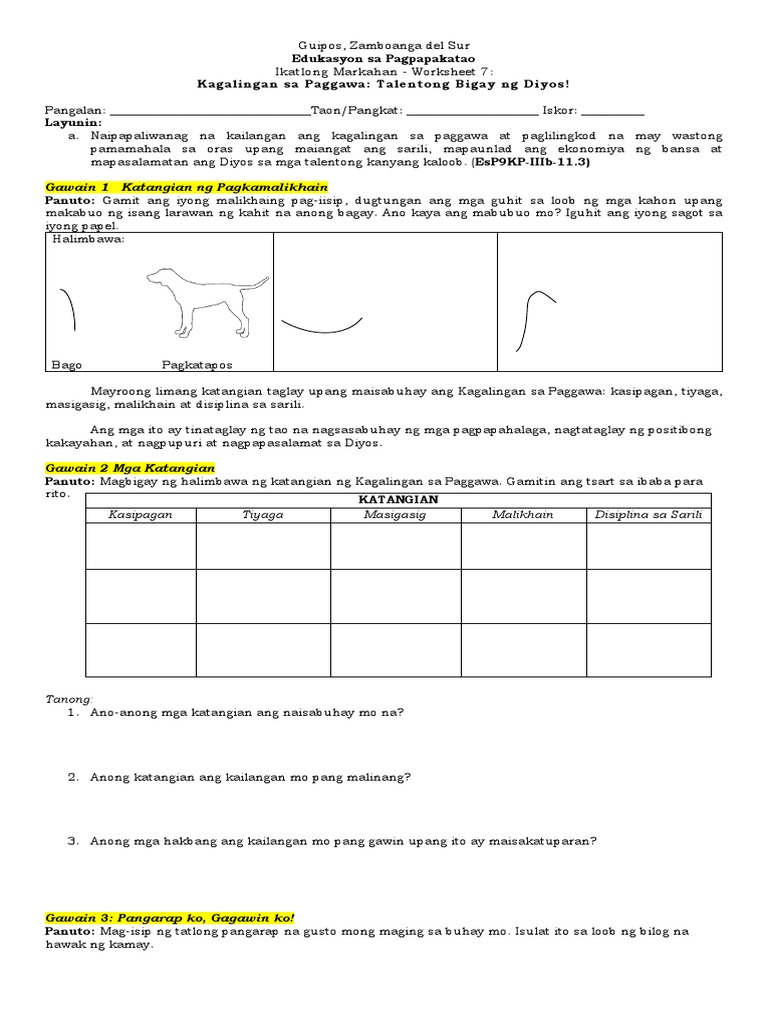 EsP 9 Worksheet Week 7 | PDF