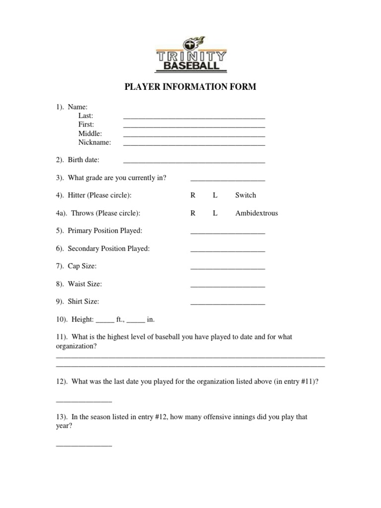 Player Information Form - PIF | PDF | Games Of Physical Skill | Summer ...