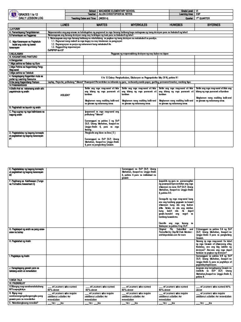 DLL - Esp 6 - Q1 - W4 | PDF
