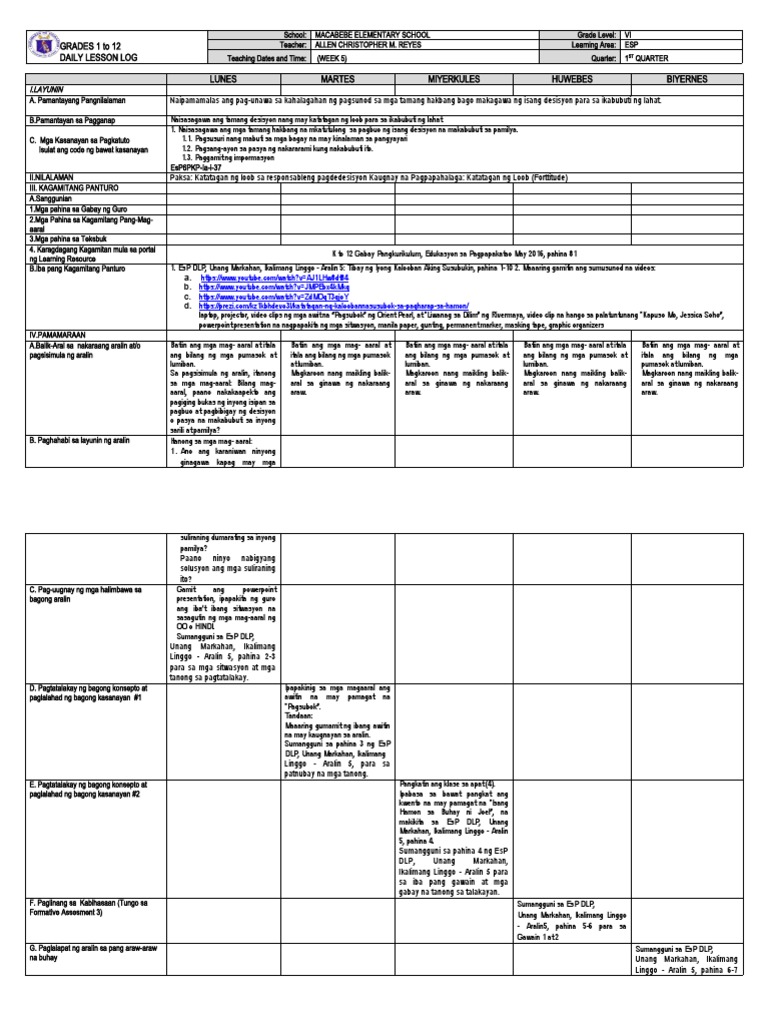 DLL - Esp 6 - Q1 - W5 | PDF