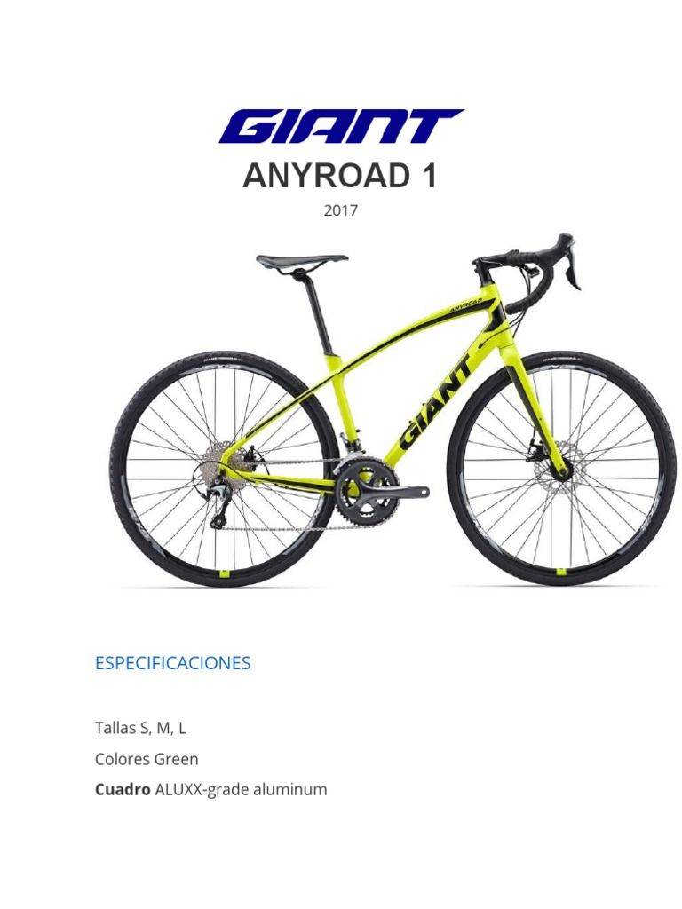Ficha Ténica Bici Nacho Giant Anyroad 1 2017 | PDF