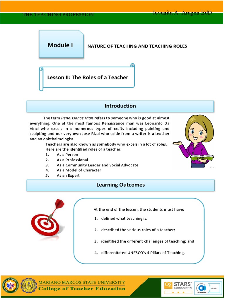 Unit I Lesson Ii Roles of A Teacher | PDF | Integrity | Teaching Method