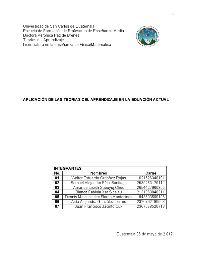 Aplicacion de Las Teorias Del Aprendizaje en La Eduacion Actual | PDF | Aprendizaje | Método de ...