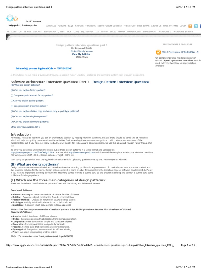 Design Pattern Interview Questions Part 1 Pdf Class Computer Programming Inheritance