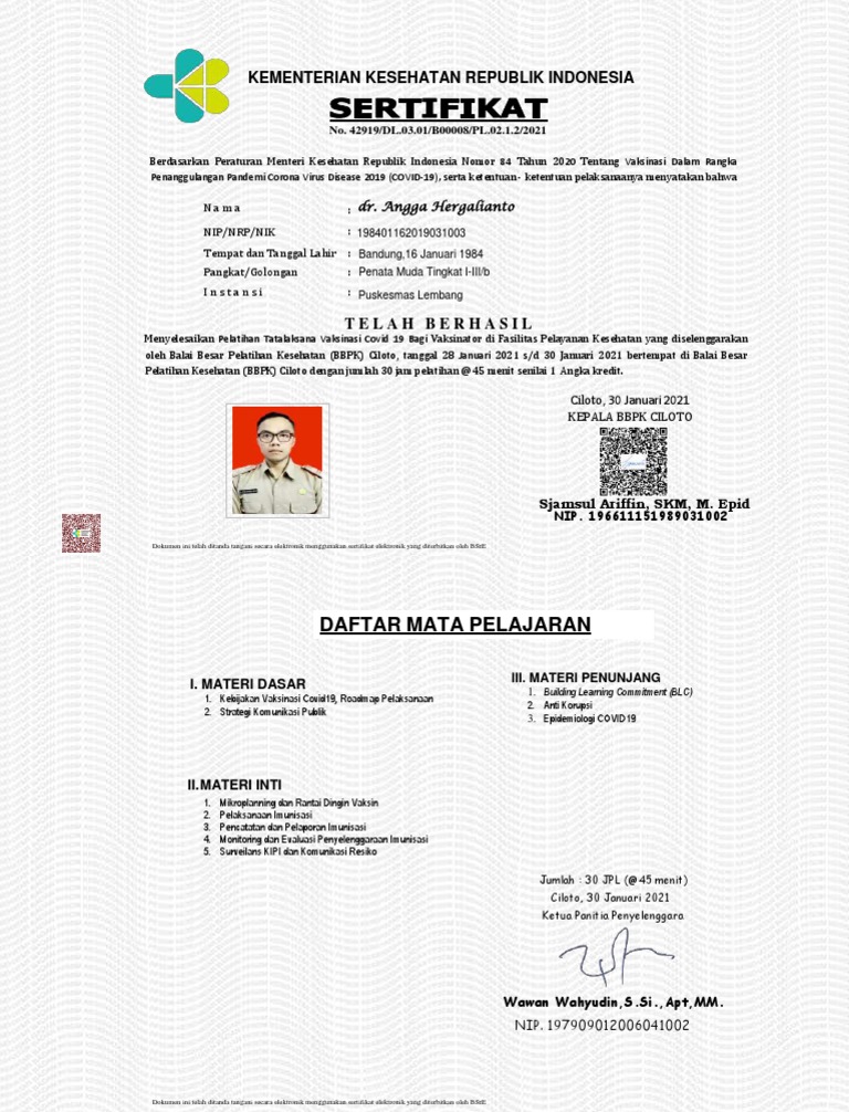 Sertifikat Pelatihan Vaksinator | PDF