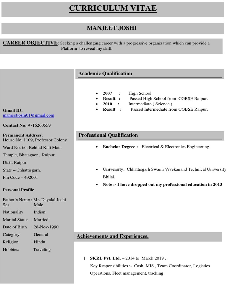 CV Manjeet Joshi | PDF