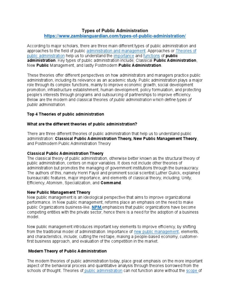 Types of Public Administration | PDF | Public Administration | Policy