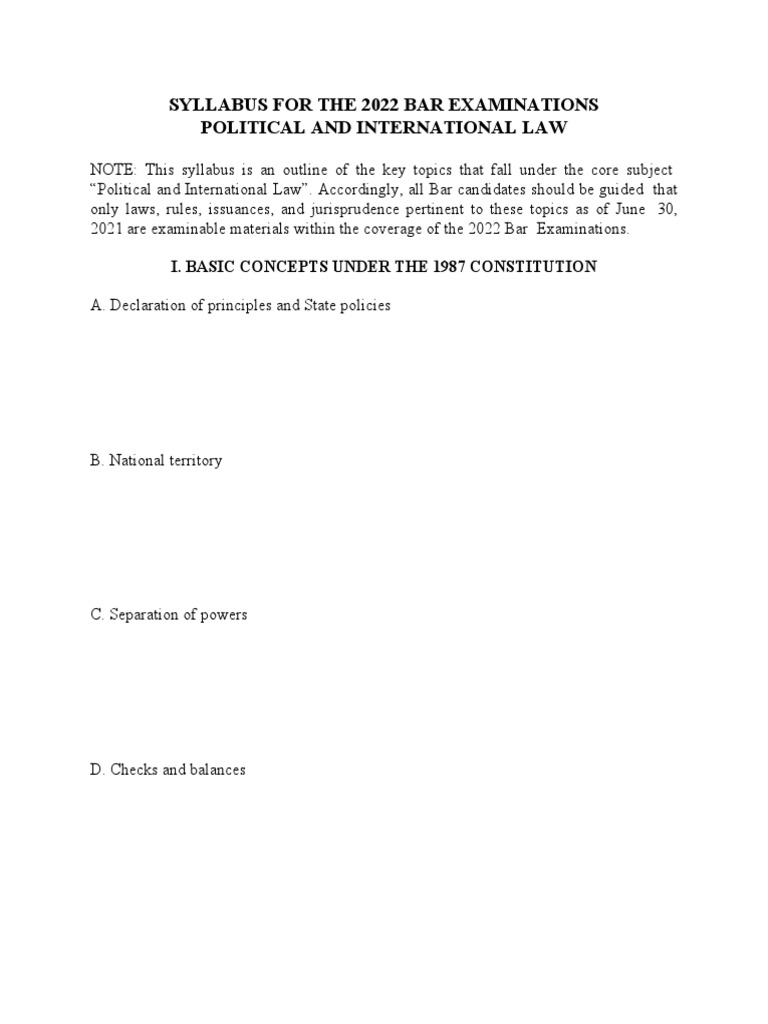 2022 Bar Exam Political Law Syllabus | PDF | Territorial Waters ...