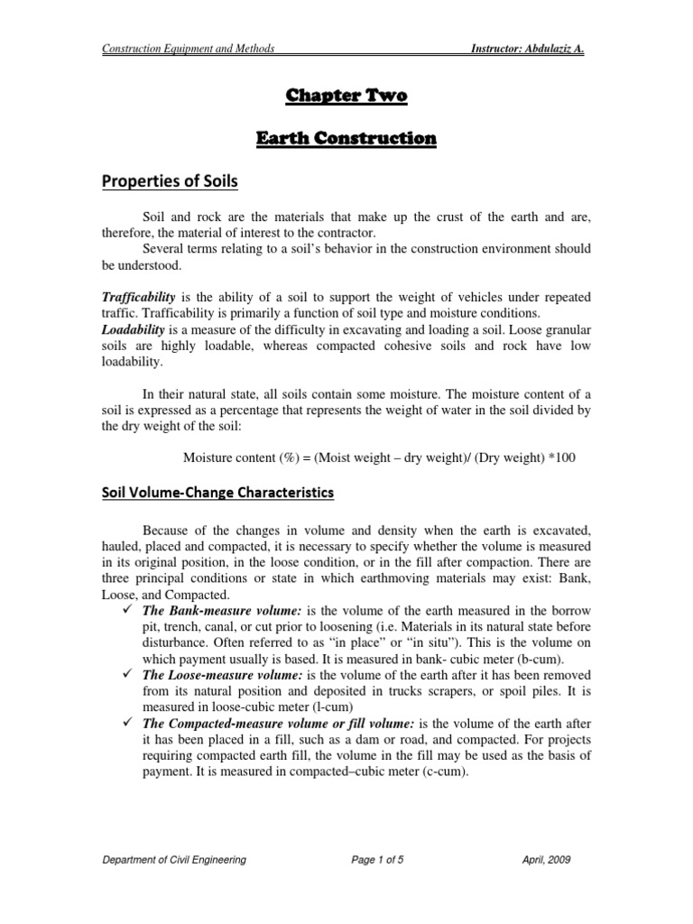 Properties of Soils: Chapter Two Earth Construction | PDF | Area | Length