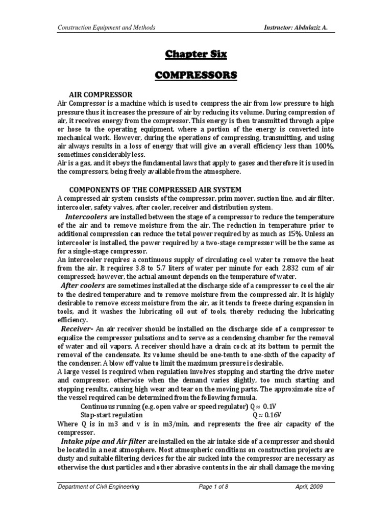 Chapter Six Compressors: Air Compressor | Download Free PDF | Gases | Engines