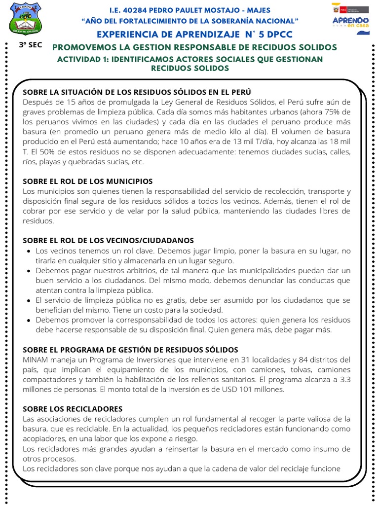EDA 5 DPCC Activad 1 | PDF | Residuos | Perú