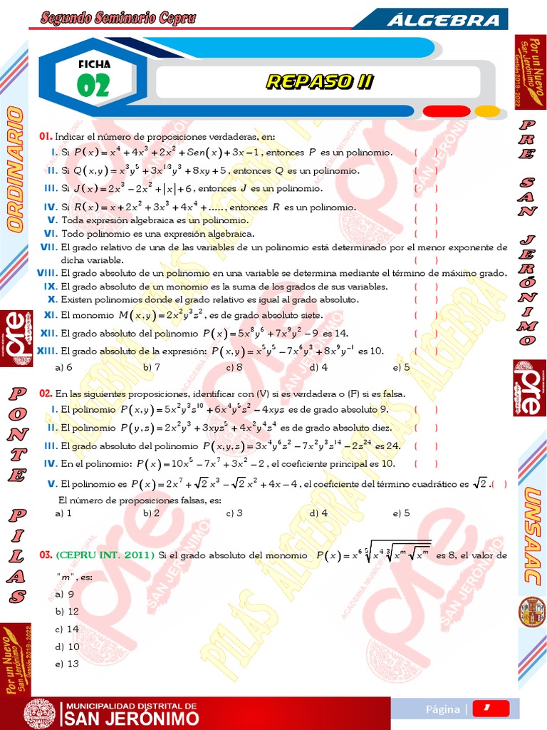 Repaso 02 - Polinomios Completo | PDF | Álgebra | Matemáticas Aplicadas